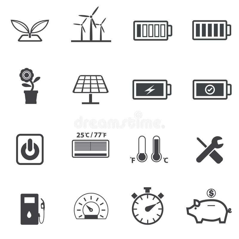Green Power and Power Saving Icons Set, Stock Vector - Illustration of ...