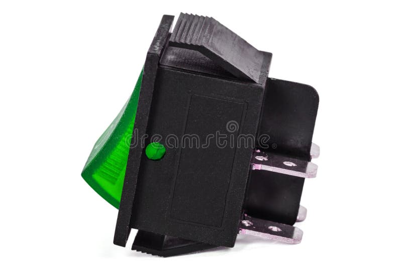 Green Power Switch at on Position, Isolated on Black Background Stock ...