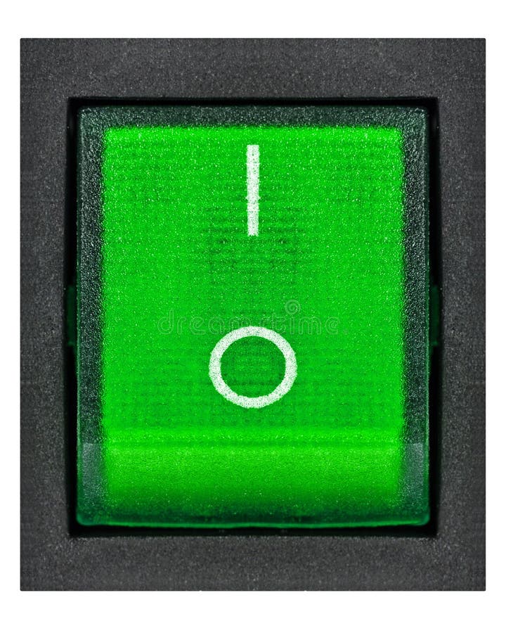 Green Power Switch at on Position, Isolated on Black Background Stock ...