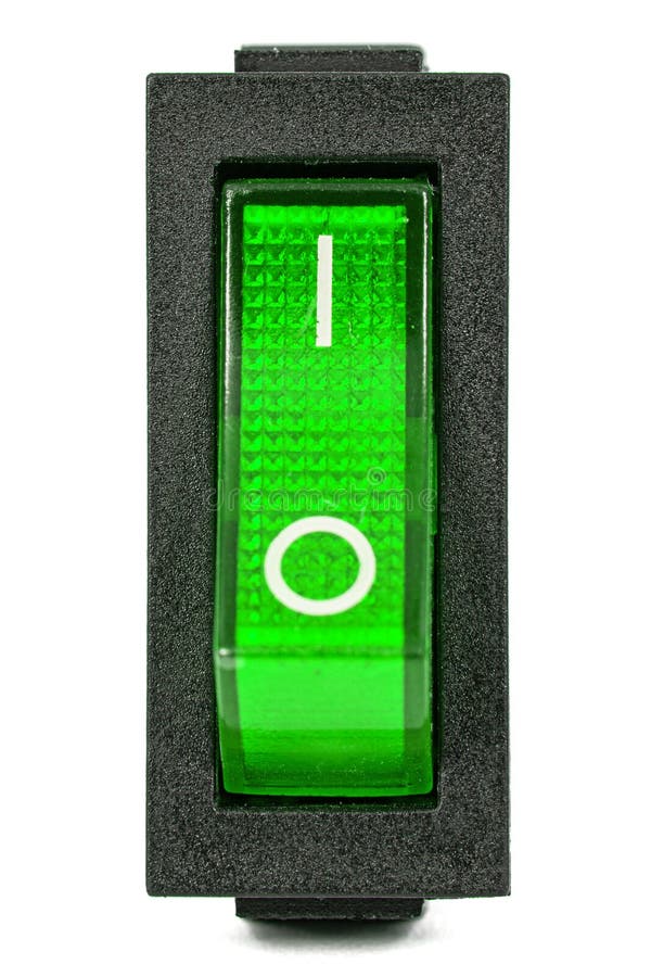 Green Power Switch at on Position, Isolated on White Background Stock ...
