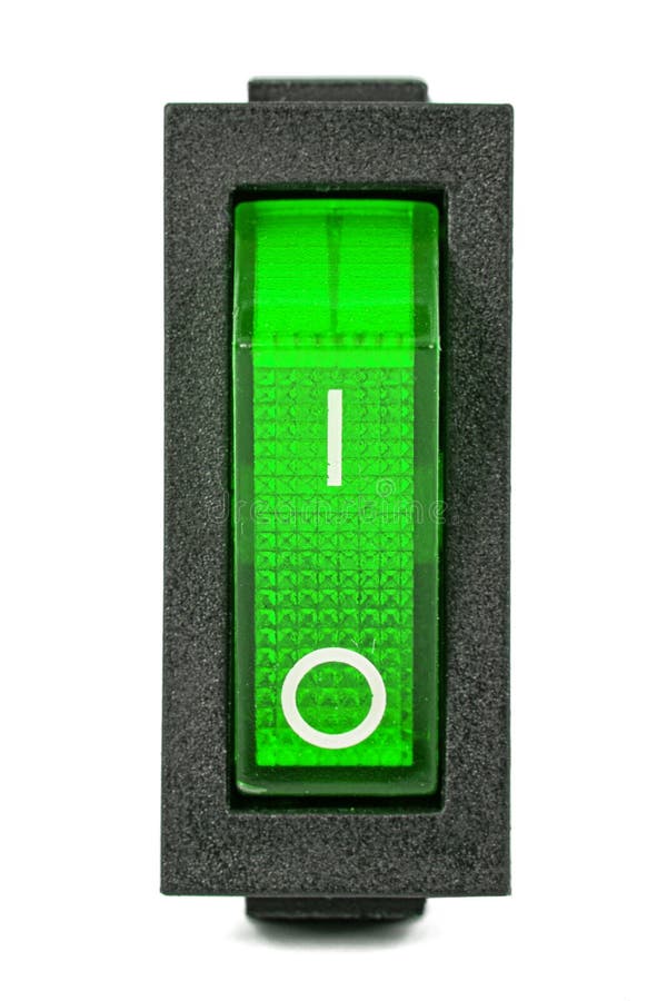 Green Power Switch at on Position, Isolated on Black Background Stock ...
