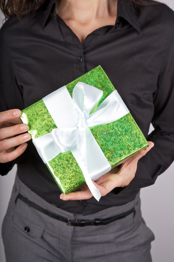 Green Present on Black Background Stock Photo - Image of gift, detail ...