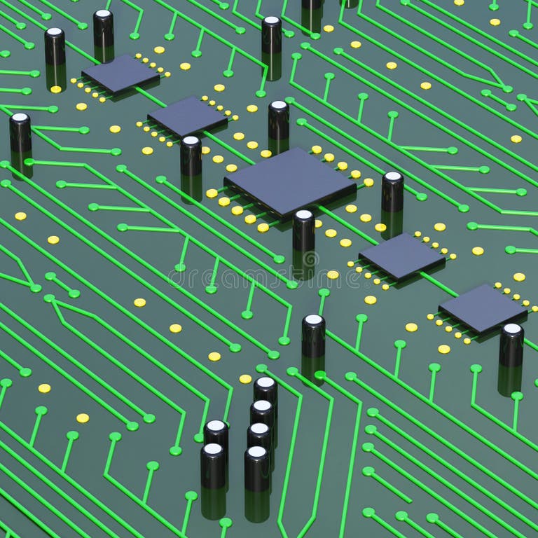 Green Printed Circuit Board with Detailed Network Texture 3D Ill Stock ...