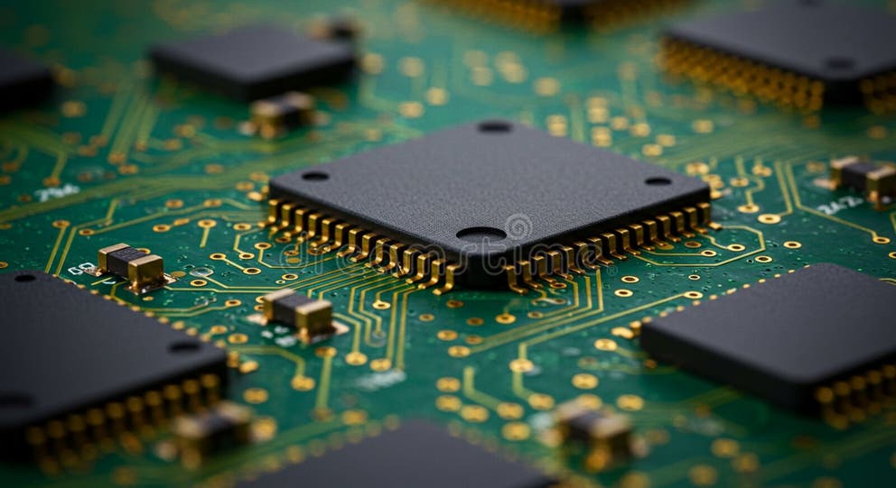 A Green Printed Circuit Board (PCB) with Multiple Black Integrated ...