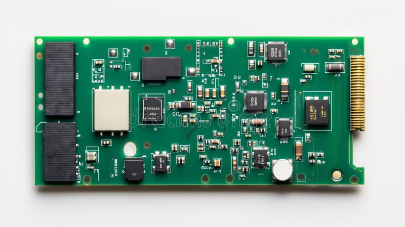 Green Printed Circuit Board Showing Integrated Circuits, Resistors and ...