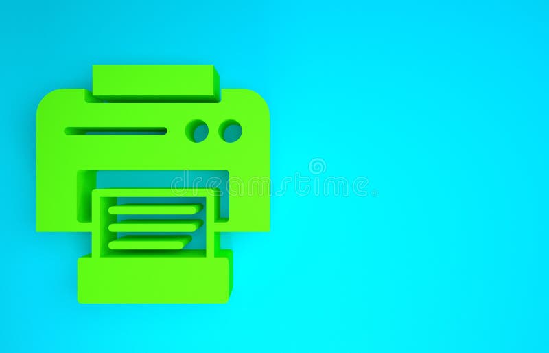 Green Printer Icon Isolated on Blue Background. Minimalism Concept. 3d ...