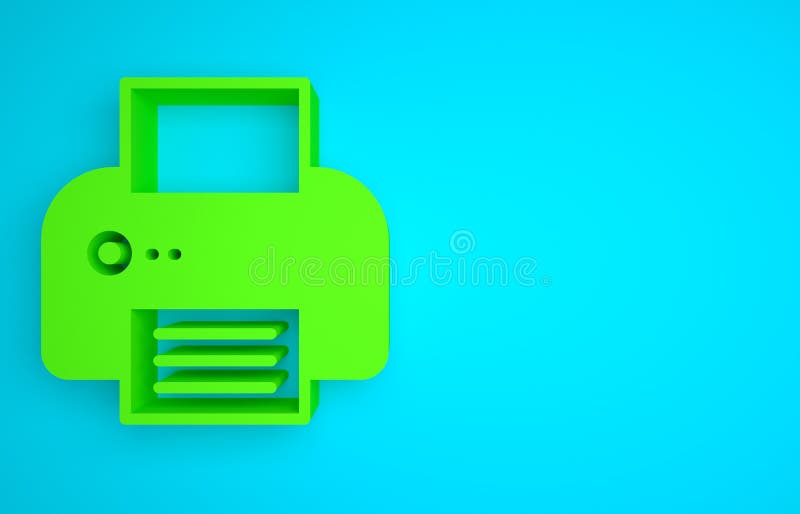 Green Printer Icon Isolated on Blue Background. Minimalism Concept ...
