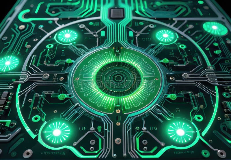 A Green Processor with Sharp and Angular Circuitry Stock Illustration ...