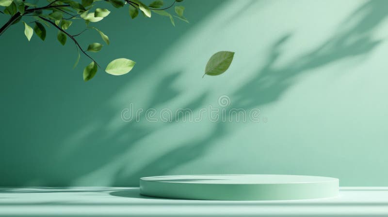 Green Product Display Platform with Falling Leaves and Soft Sunlight ...