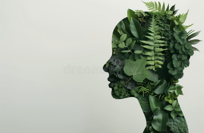Green Profile Silhouette Made of Leaves and Foliage Stock Image - Image ...