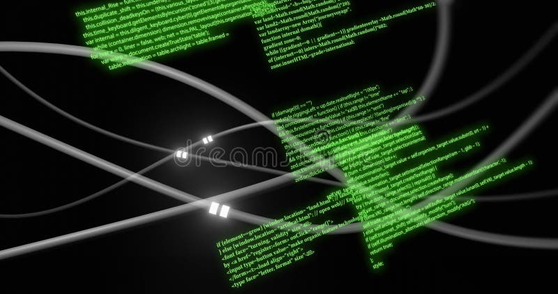 Green Programming Code Animation Over Abstract White Lines On Black 6231