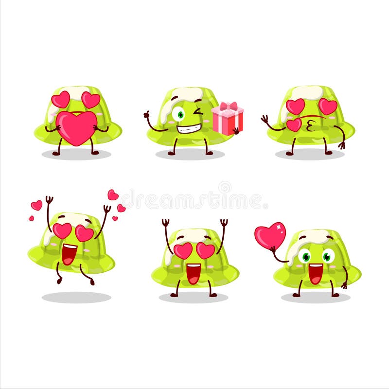 Green Pudding Cartoon Character with Love Cute Emoticon Stock Vector ...