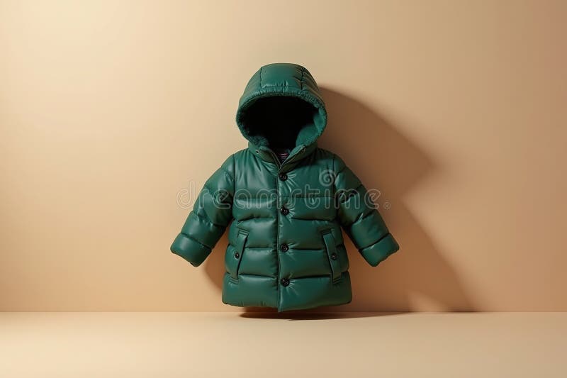 Green Puffer Coat on Beige Backdrop: Stylish and Functional Stock ...