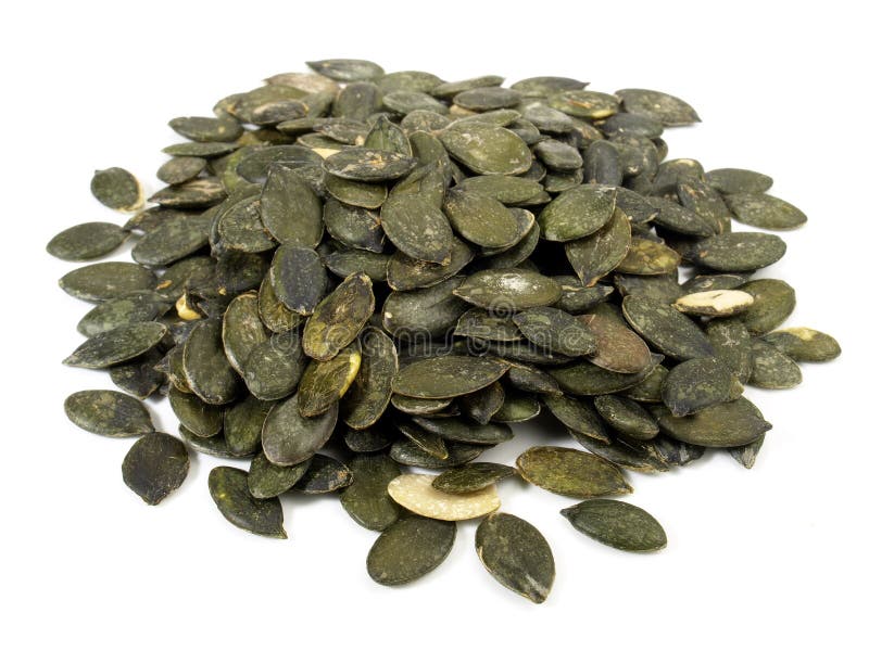 Green Pumpkin Seeds on White Background - Isolated Stock Photo - Image ...