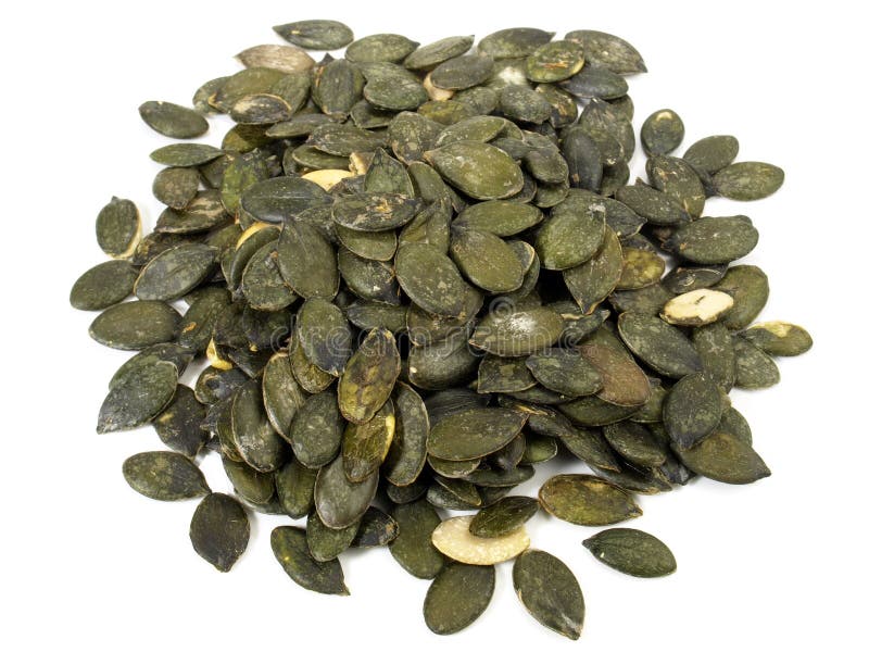 Green Pumpkin Seeds on White Background - Isolated Stock Image - Image ...