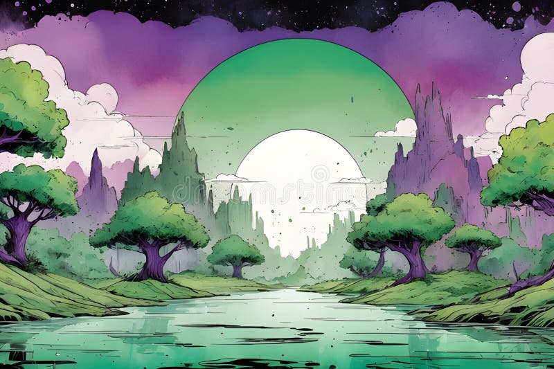 Green and Purple Comic Strip Theme Back Drop with Water Color Stock ...