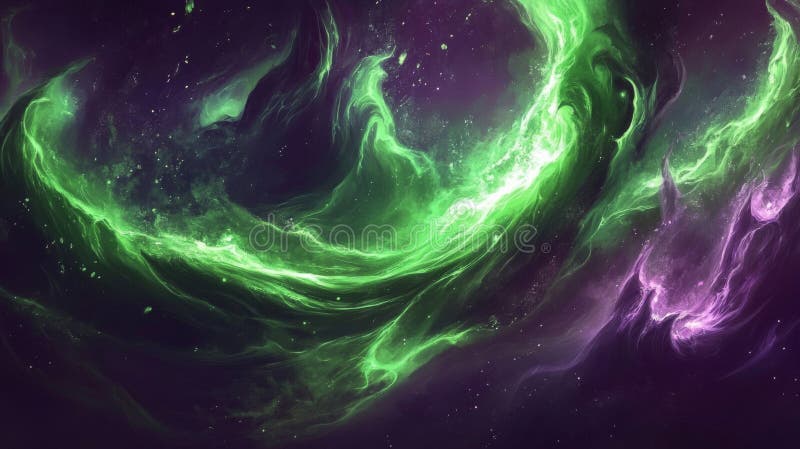 Green and Purple Cosmic Nebula Space Background Stock Illustration ...