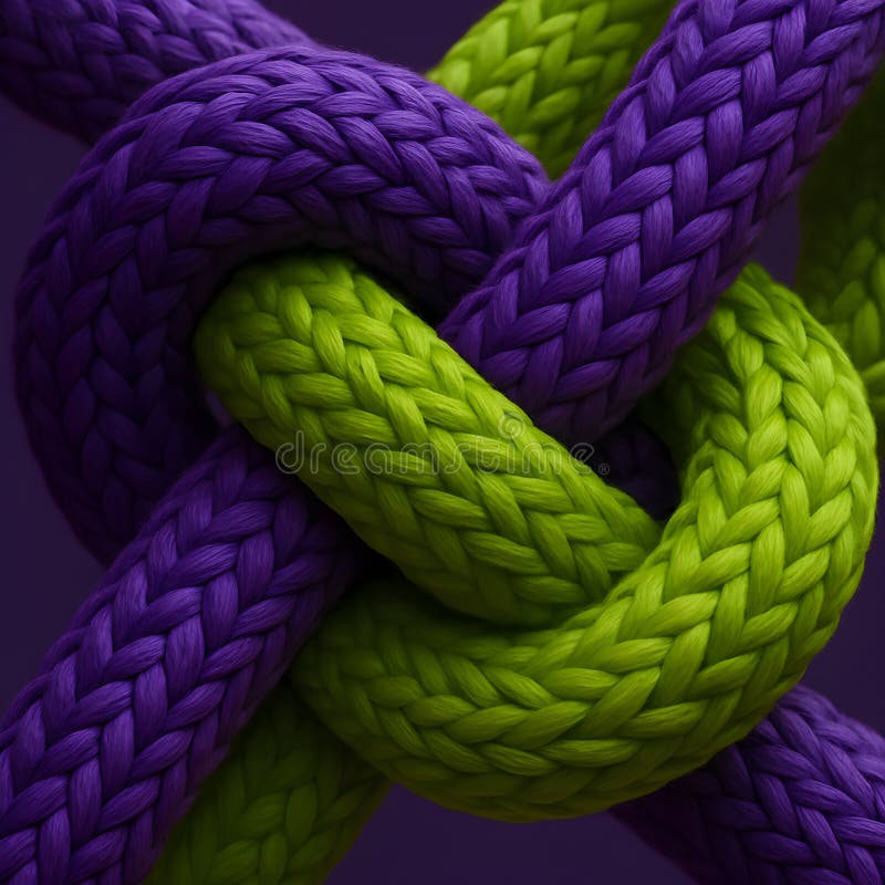 Green and Purple Ropes are Creating a Complex Knot Stock Image - Image ...