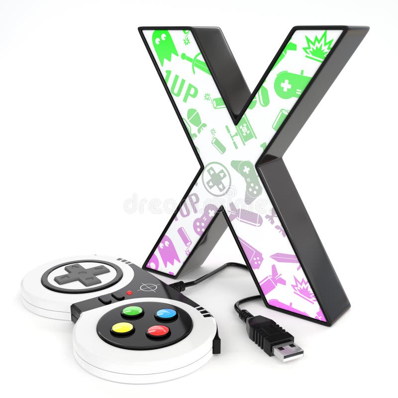 `X` 3d Letter with Video Game Controller Stock Illustration ...