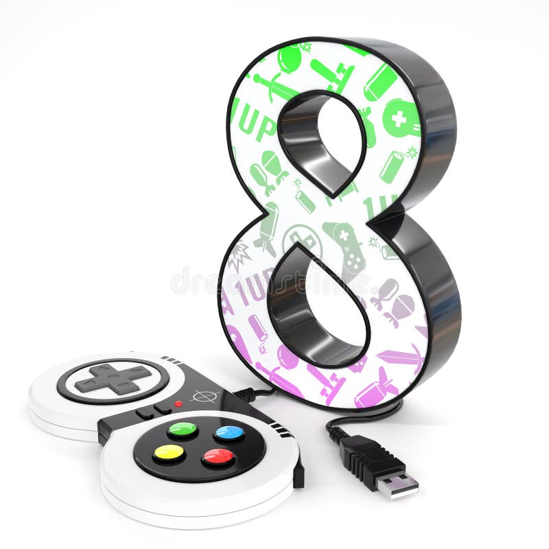 `eight` 3d Number with Video Game Controller Stock Illustration ...
