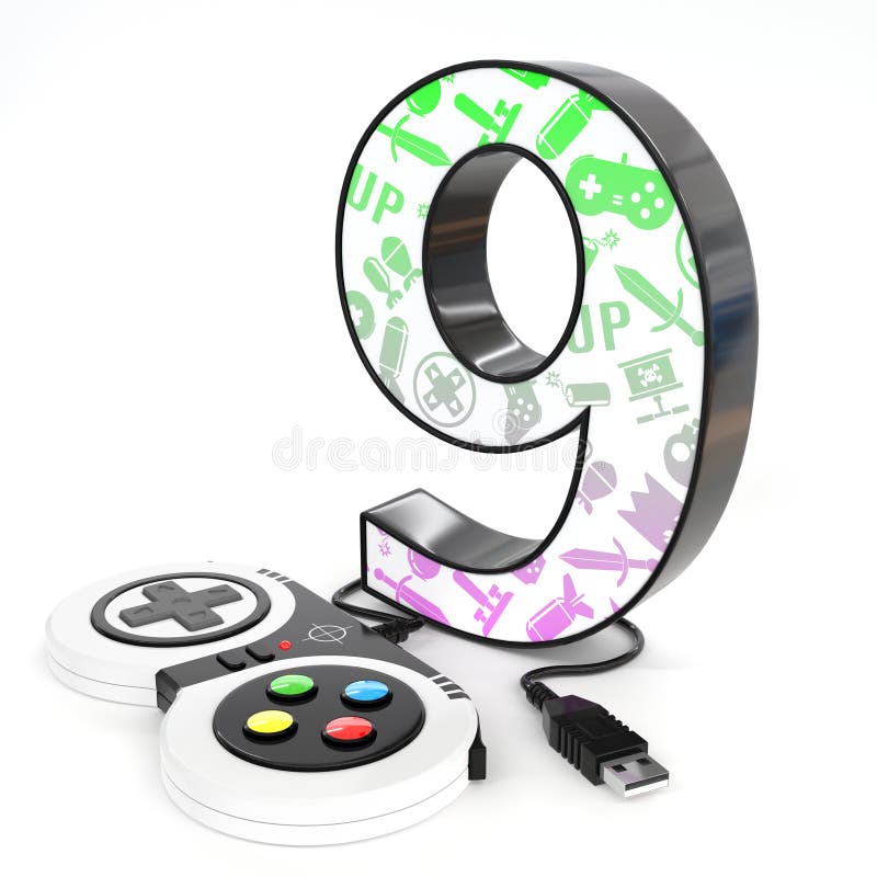 `nine` 3d Number with Video Game Controller Stock Illustration ...