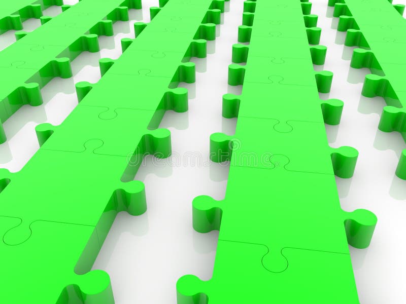 Green Puzzle Pieces Arranged in Rows on a White Stock Illustration ...