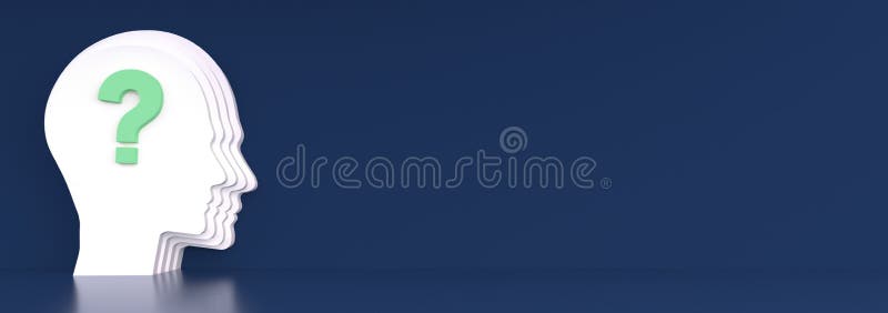 Green Question Mark in a Human Head Outline on a Blue Background ...
