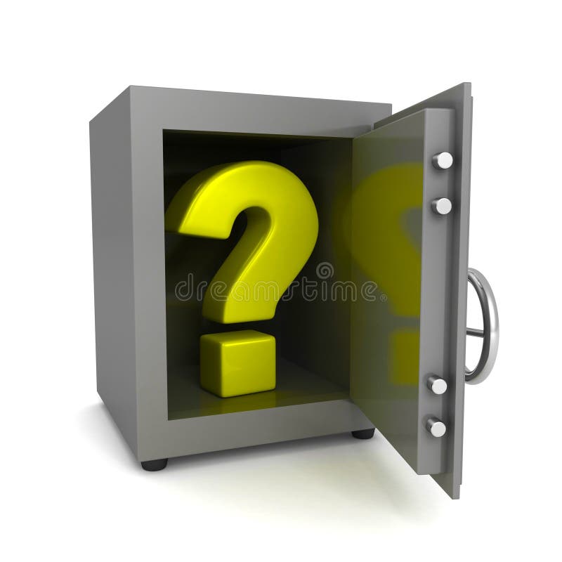 Green Question Mark in Open Steel Banking Safe Stock Illustration ...