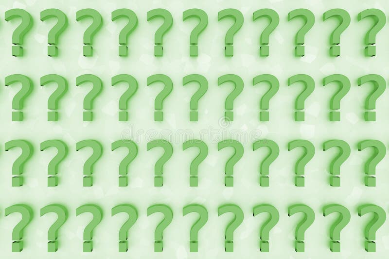 Green Question Marks on a Background of White Signs. 3D Rendering Stock ...