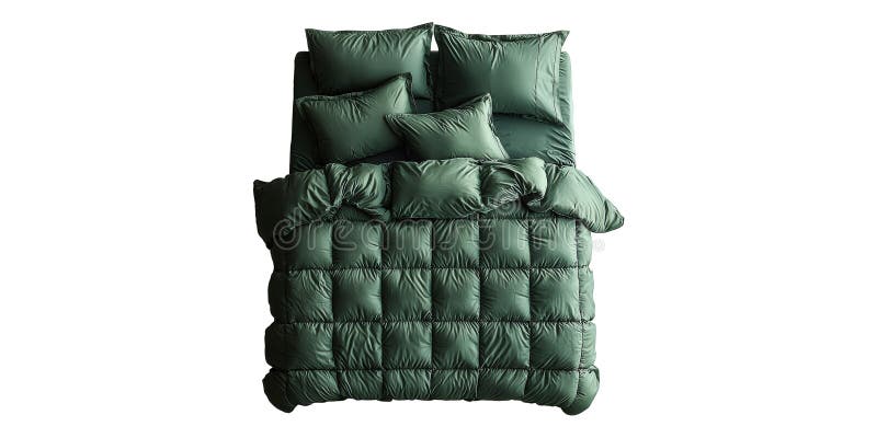 Green Quilted Bedding Set with Four Pillows Isolated on Transparent ...