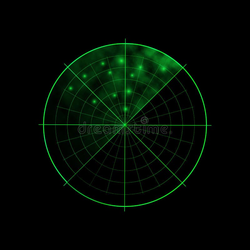 Green Radar Isolated on Dark Background. Military Search System. HUD ...