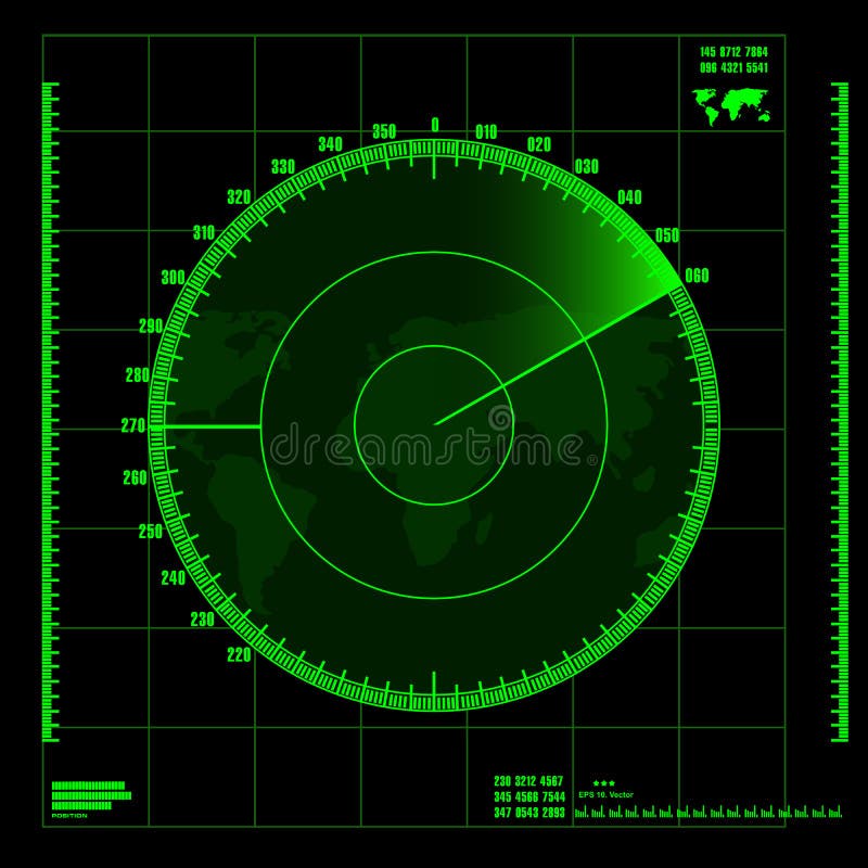 Green Radar Screen on Black Background, HUD Interface Stock Vector ...