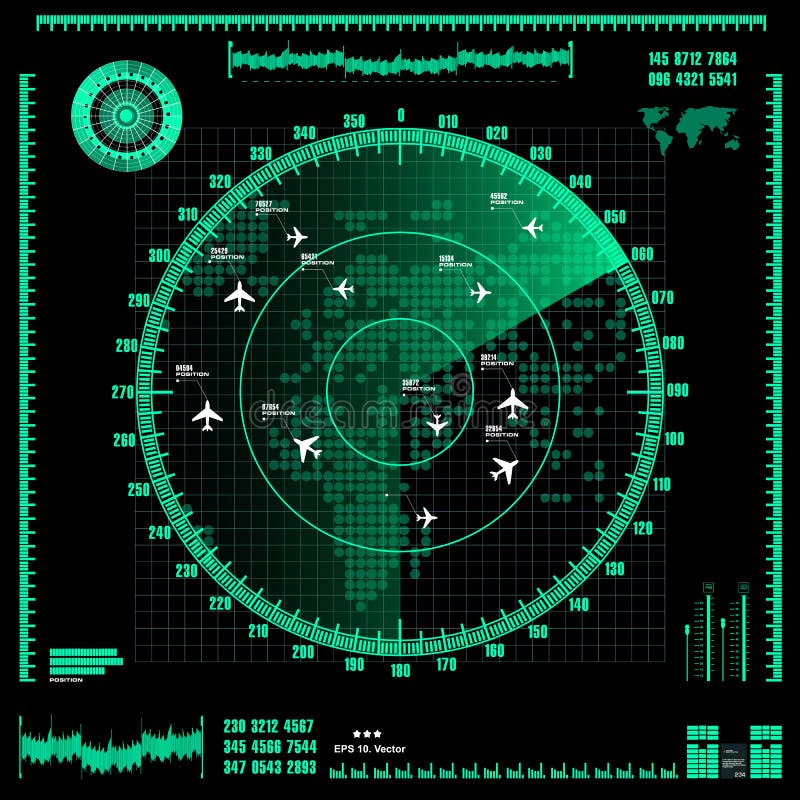 Green Radar Screen on Black Background, HUD Interface Stock Vector ...