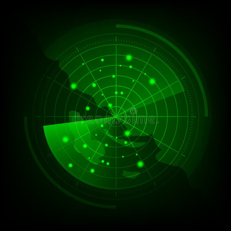 Green Radar Screen with Map Stock Vector - Illustration of graphic ...