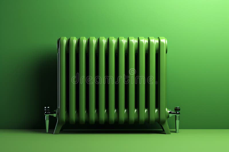 Green Radiator on the Green Background. Cold Winter Concept Stock Image ...