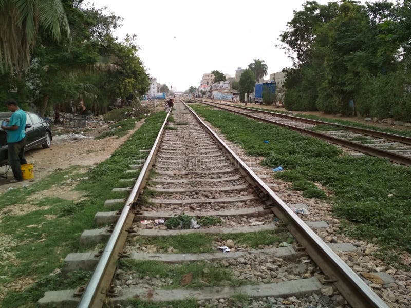Green Railway Track Karachi Editorial Image - Image of grass, tracks ...