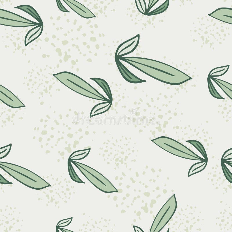 Green Random Seamless Pattern with Doodle Leaf Outline Shapes. Grey ...