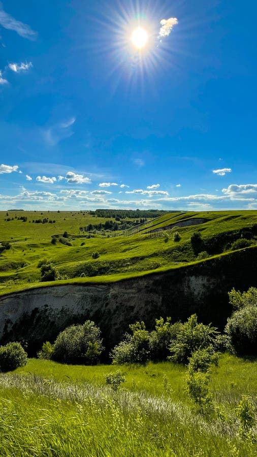 Green Ravines and Plains with Small Trees Stock Image - Image of ...