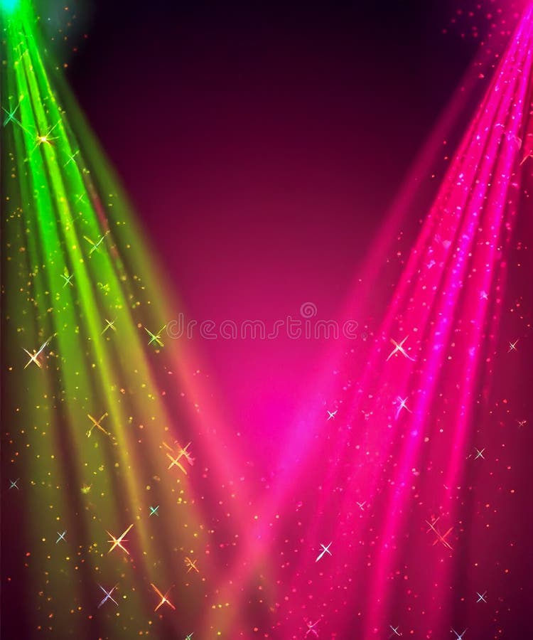 Green Rays and Pink Light Beame with Glitter Light Stock Illustration ...