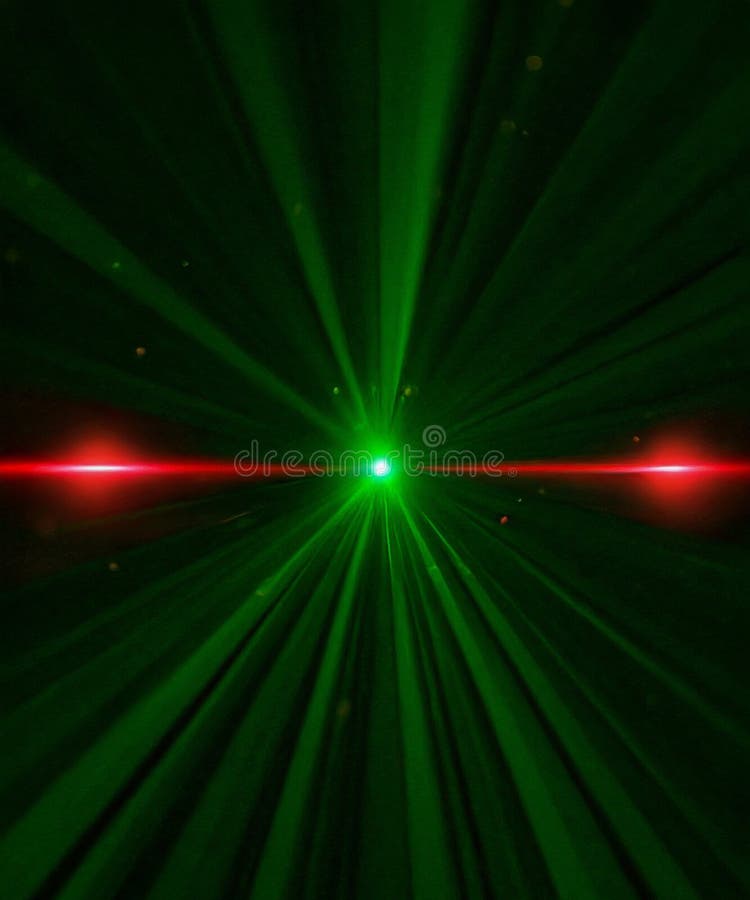 Green Rays and Red Light Beame with Glitter Light Stock Illustration ...