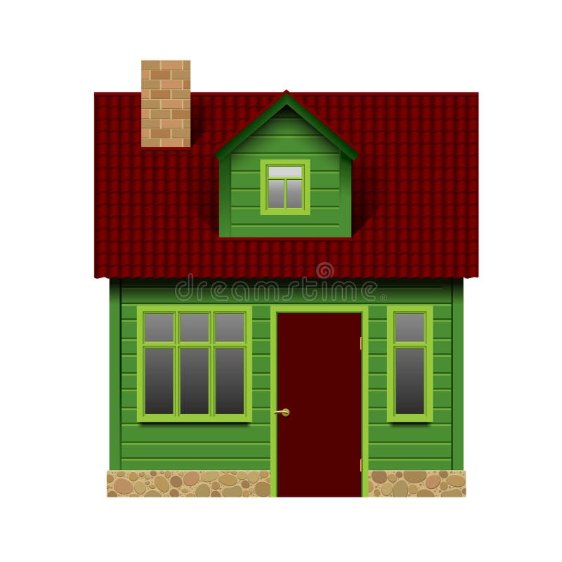 Green Realistic House in Front View Isolated on White Stock Vector ...