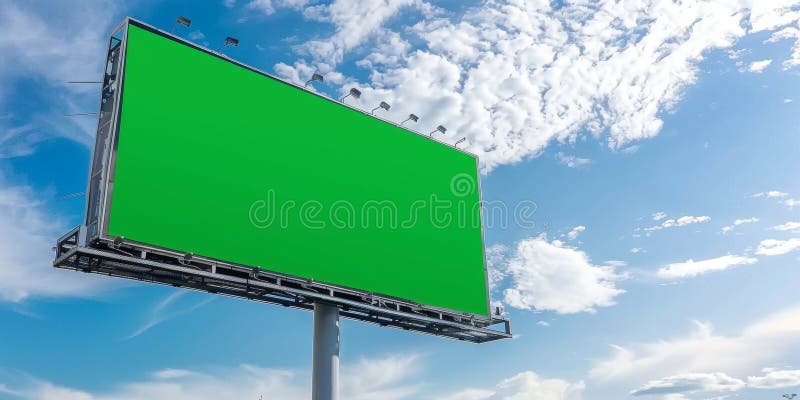 A Green Rectangle Cloud Billboard Against a Blue Sky with Fluffy ...