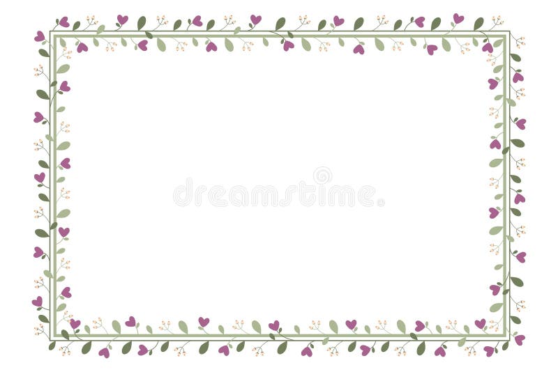 Green Rectangular Borders Frame or Wreath with Love Purple Flowers and ...