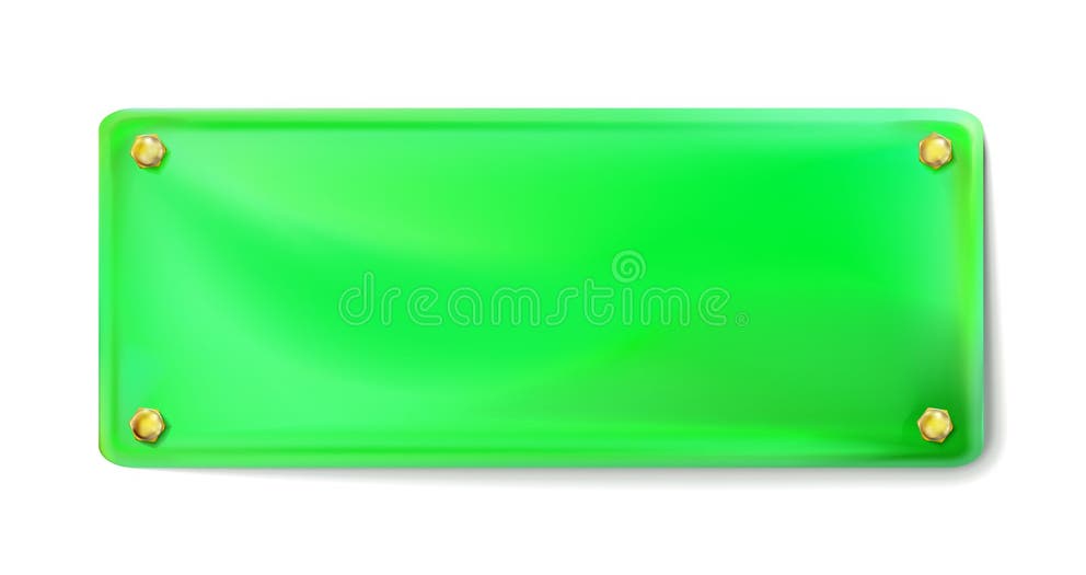 Green Rectangular Painted Plate with Gold Bolt or Screws Isolated ...