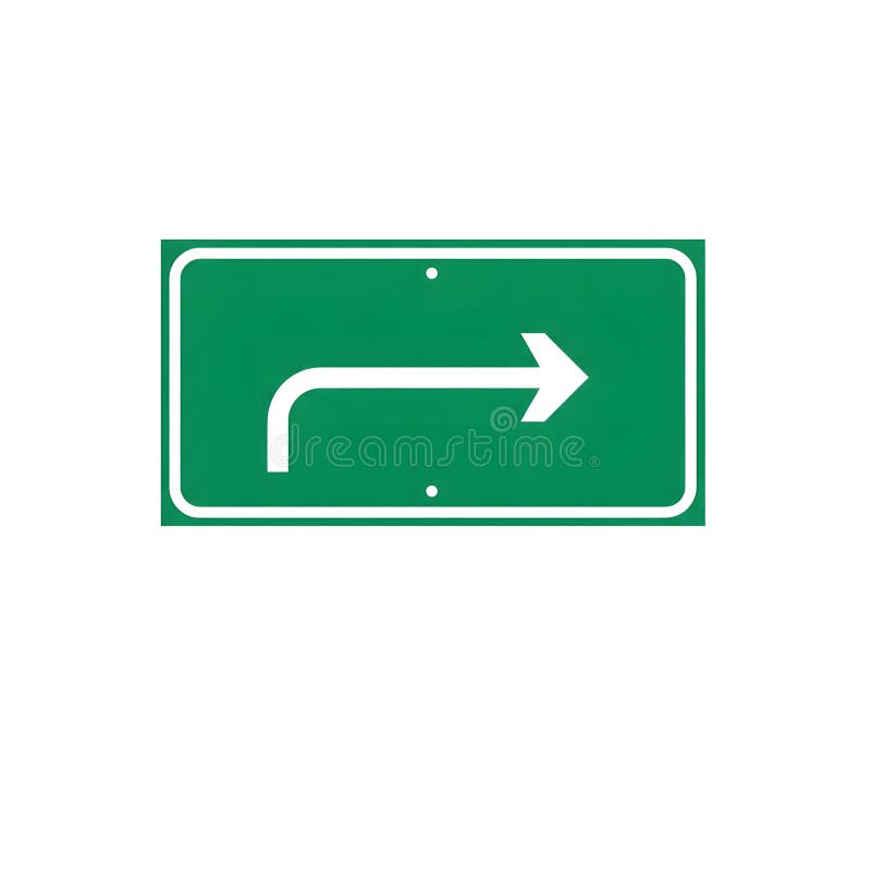 Green Rectangular Sign with White Right Turn Arrow and Mounting Holes ...