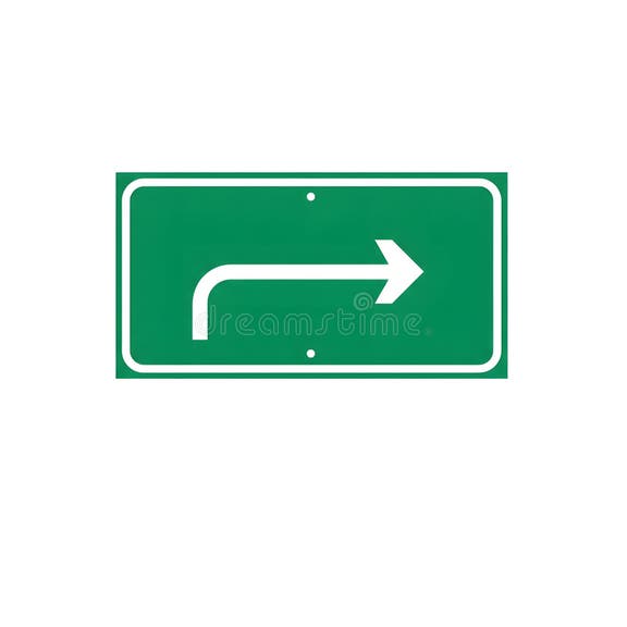 Green Rectangular Sign with White Right Turn Arrow and Mounting Holes ...
