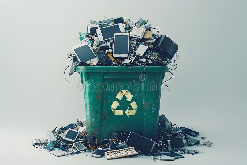 Green Recycle Bin Full E Wastes Concept Waste Management Awareness ...