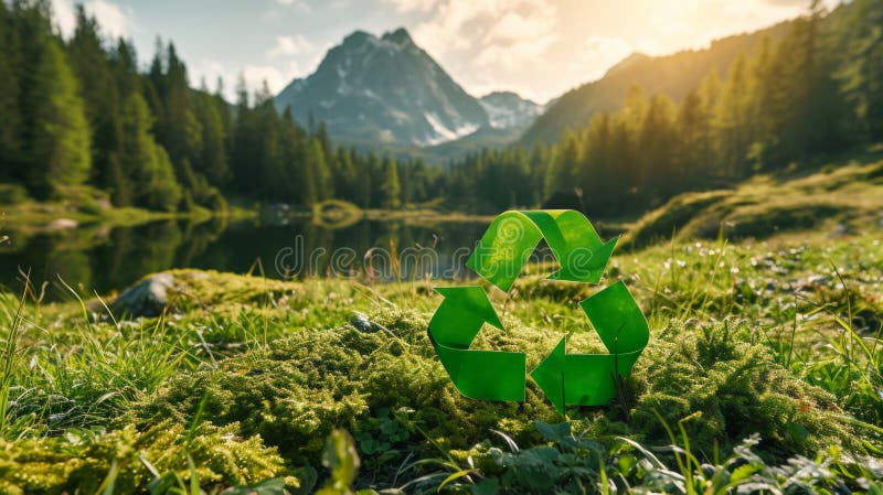 Green Recycle Bin on Lush Green Field Stock Photo - Image of reusable ...