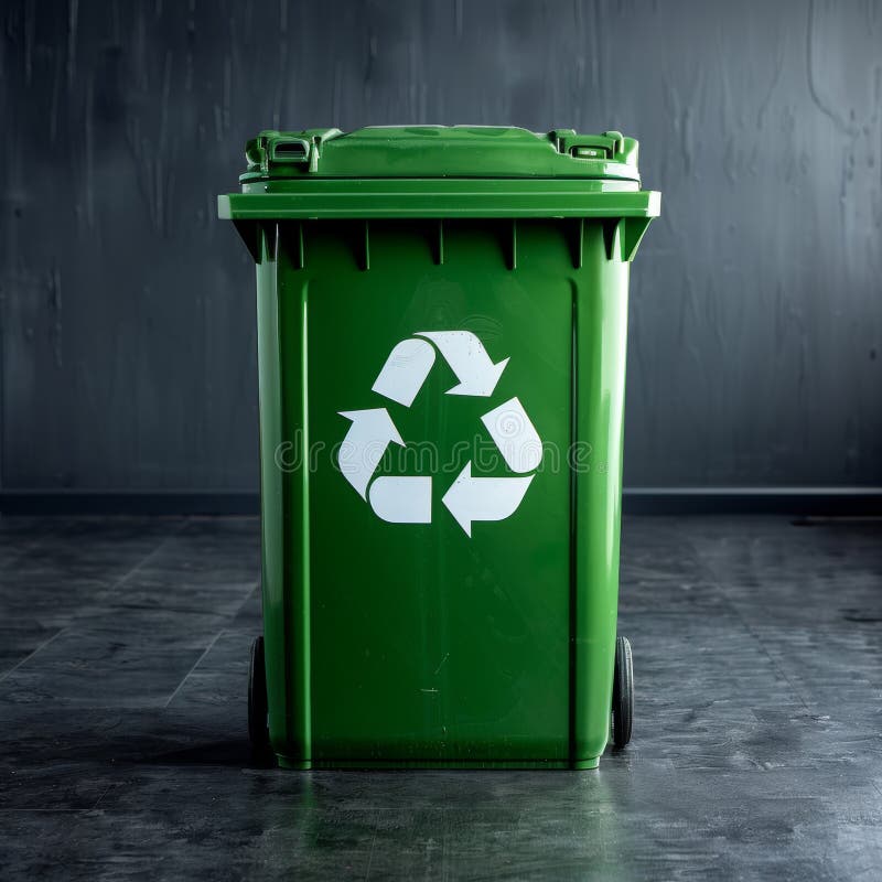 Green Recycle Bin Isolated on Black Background Stock Photo - Image of ...