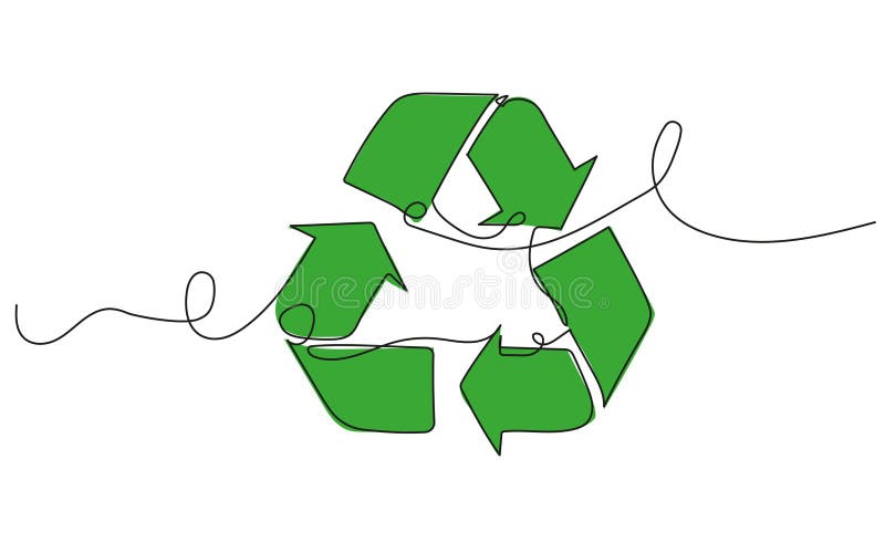 Green Recycle Sign - One Line Continuous Drawing Style. Stock ...